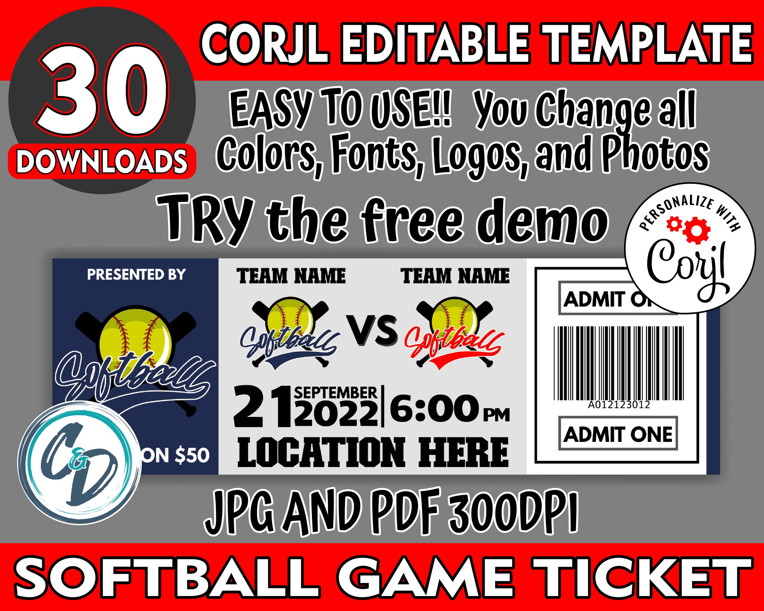 Softball Game Ticket – C and D Designs Co Shop