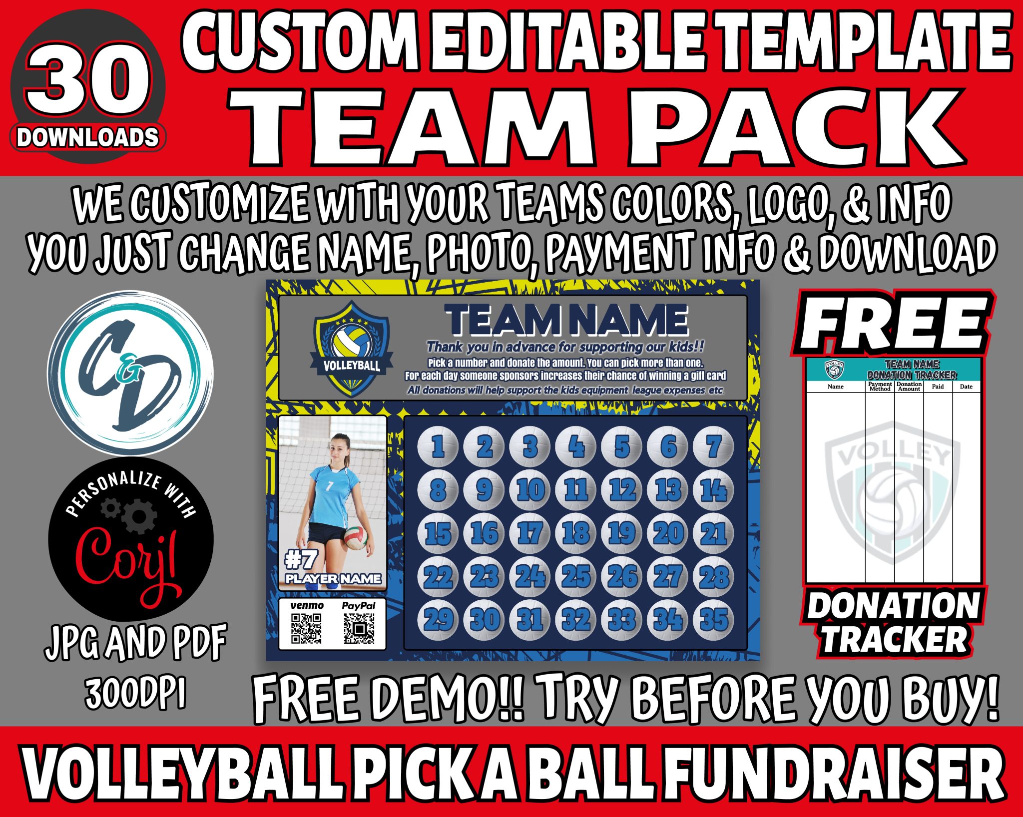 Volleyball 1 to 35 Fundraiser – C and D Designs Co Shop