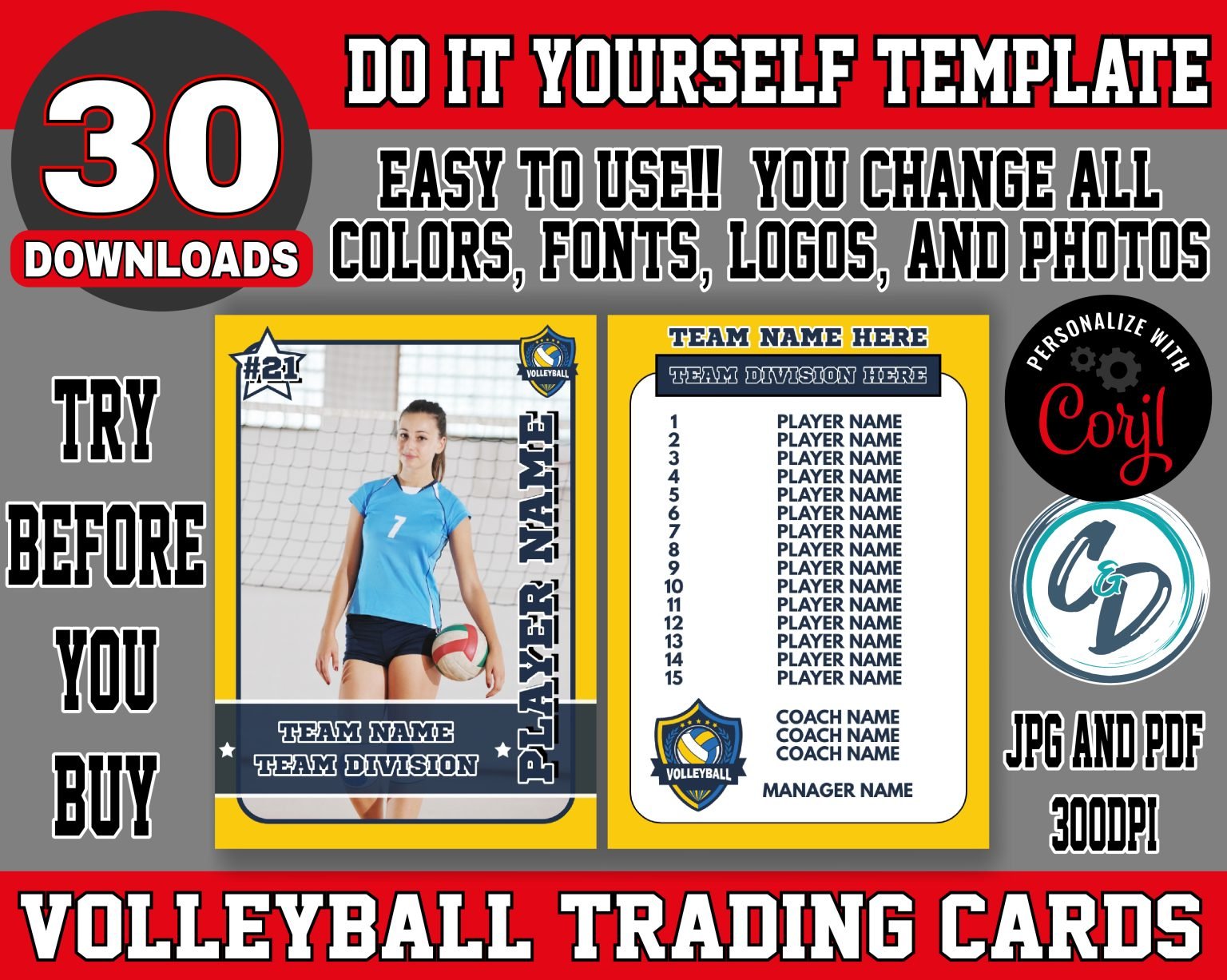Volleyball Trading Card – C and D Designs Co Shop