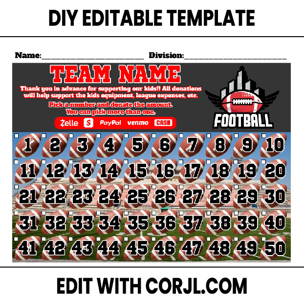 Football 1 to 50 Fundraiser – C and D Designs Co Shop