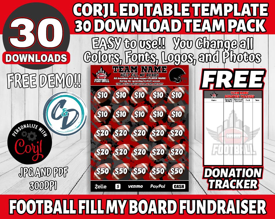 Football Fill My Board Fundraiser – C and D Designs Co Shop